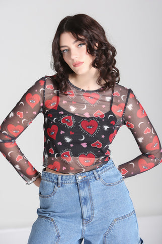 Kate Heart Mesh Top – Hell Bunny